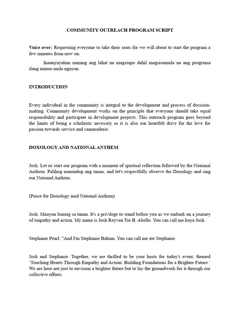 Community Outreach Program Script | PDF Community Outreach Program Script | PDF