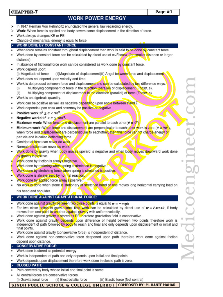 Chap-07 - Work Power and Energy Keypoints | PDF | Force | Metrology