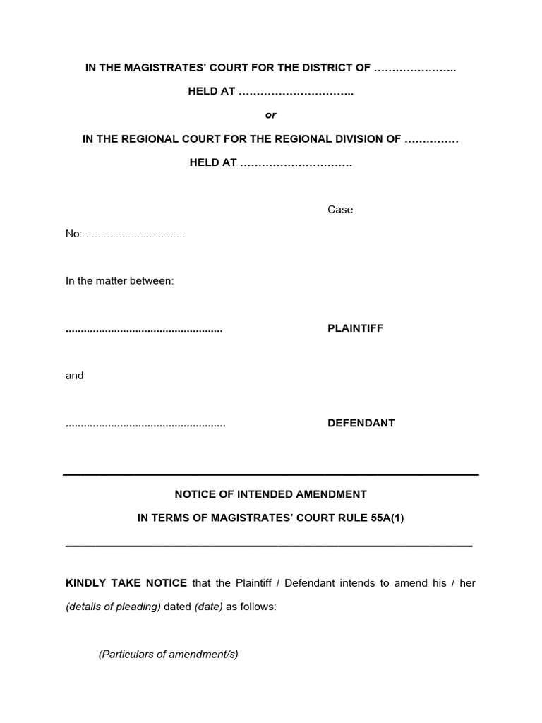 Amendment of Pleadings - Magistrates' Court - Magistrates' Court Rule ...