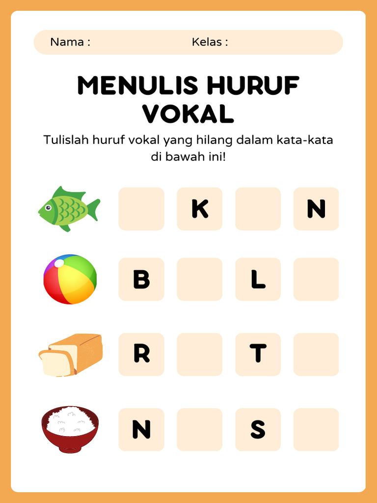 Menulis Huruf Vokal Lembar Kerja Oranye Minimalis | PDF | Seni ...