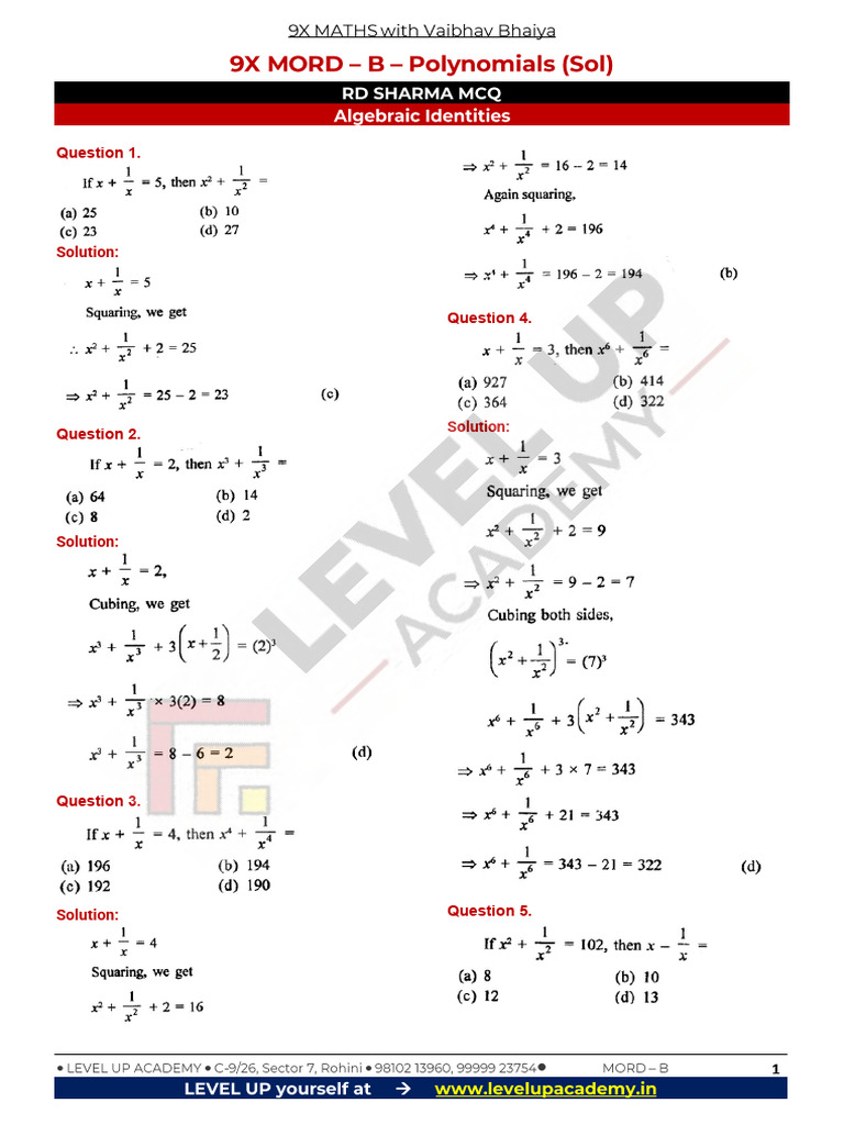 9X MORD - B - Polynomials (Sol) | PDF | Abstract Algebra | Mathematical Objects