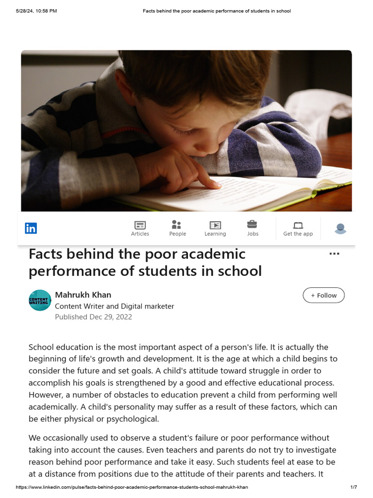 Facts Behind The Poor Academic Performance of Students in School | PDF ...
