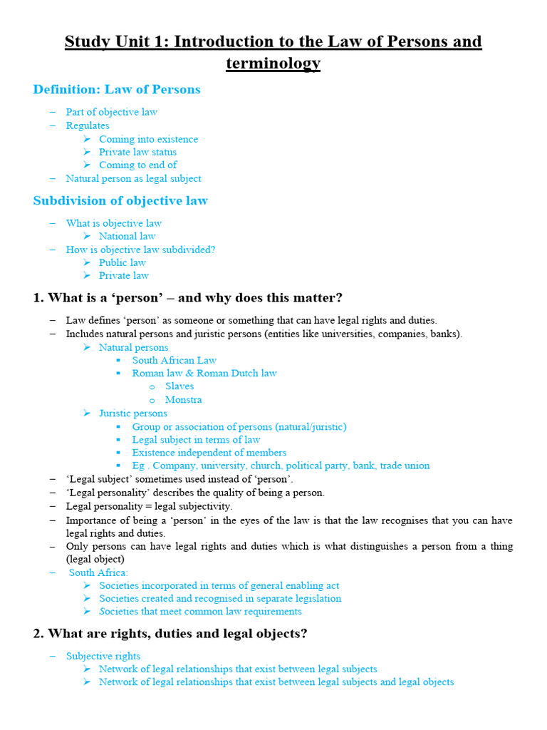 Law of Persons Notes | PDF | Common Law | Justice