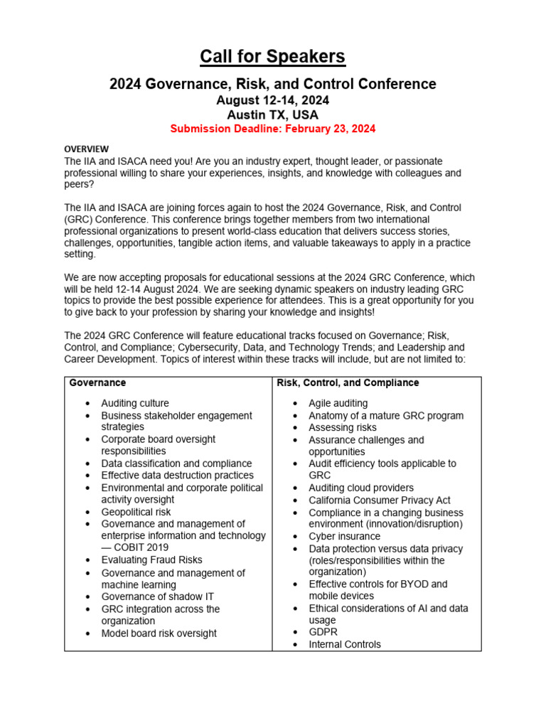 GRC 2024 Speaker Proposal Guidelines v2 | PDF | Computer Security ...