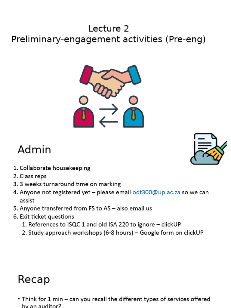 LA 1 - Pre-Eng Act Lecture 2 - B Beukes 2024 v2 | PDF | Audit | Financial Audit