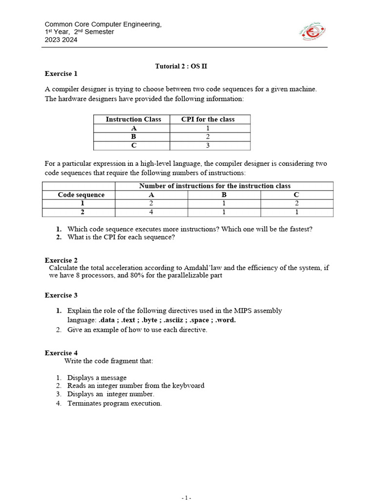 TD2 SE 23 24en | PDF | Central Processing Unit | Digital Electronics