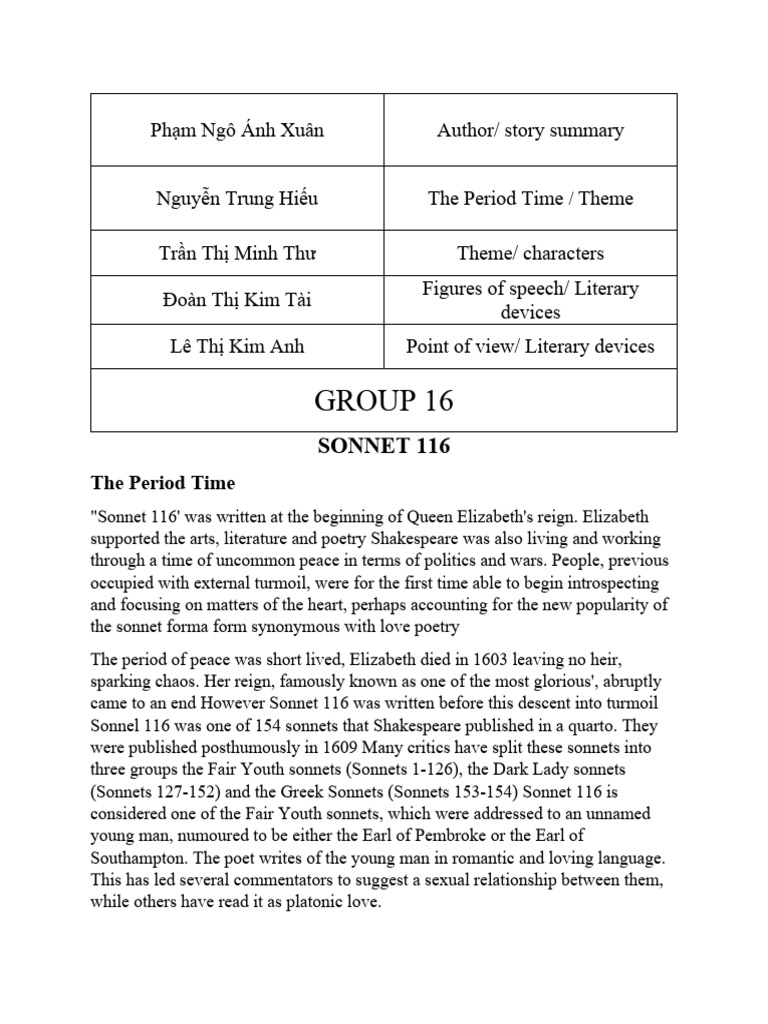 Sonnet 116 Group 16 3 Pdf Shakespeare S Sonnets Poetry