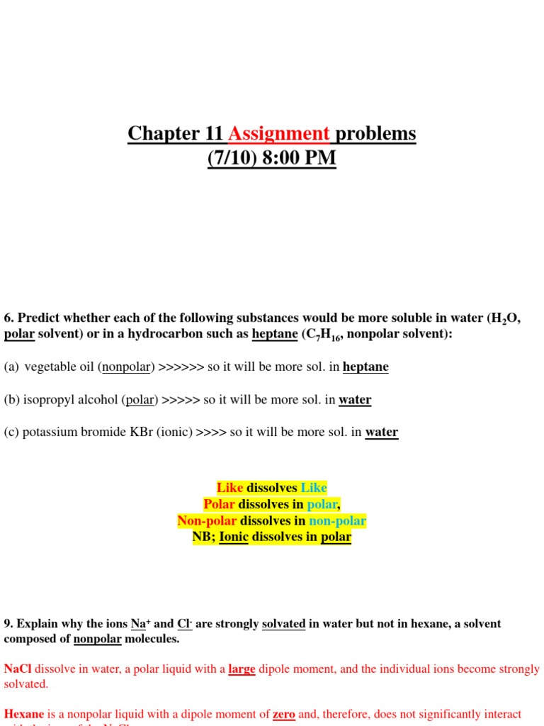 Chapter 11 (ALL With Answers) | PDF | Solvation | Chemical Polarity