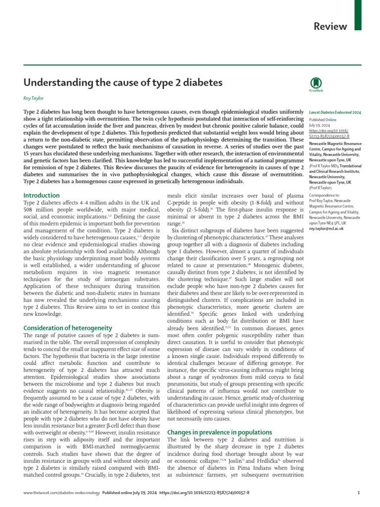 Understanding The Cause of Type 2 Diabetes | PDF | Insulin Resistance ...