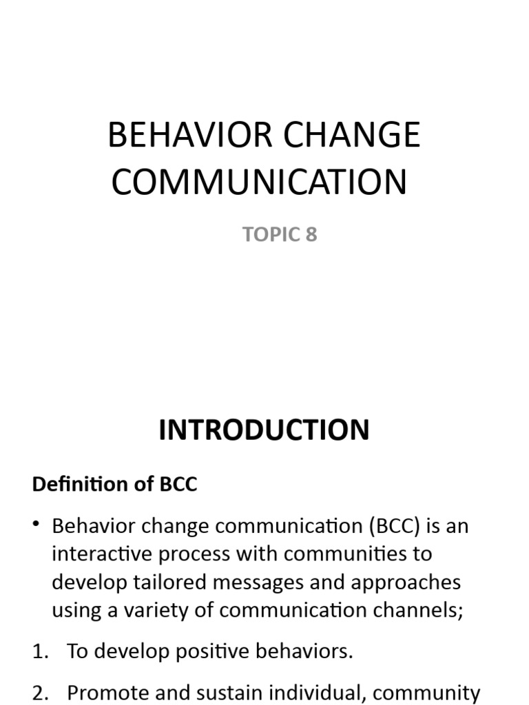 Topic 8 - Behavior Change Communication | PDF | Hiv/Aids | Communication