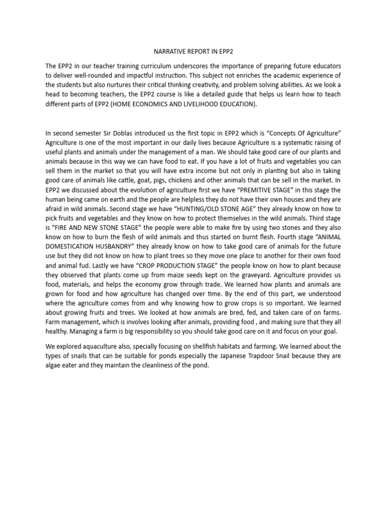 NARRATIVE REPORT IN EPP2 | PDF | Agriculture | Foods