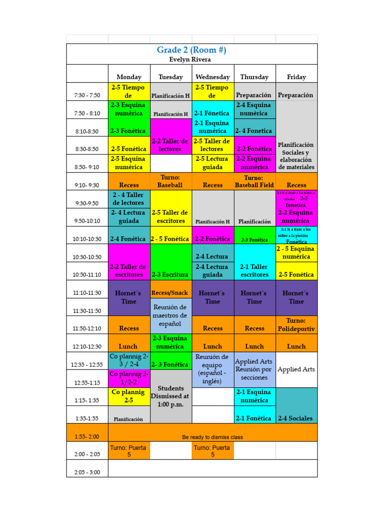 Grade 2 Schedule 2024-2025 - G2 Spanish Auxiliary | PDF