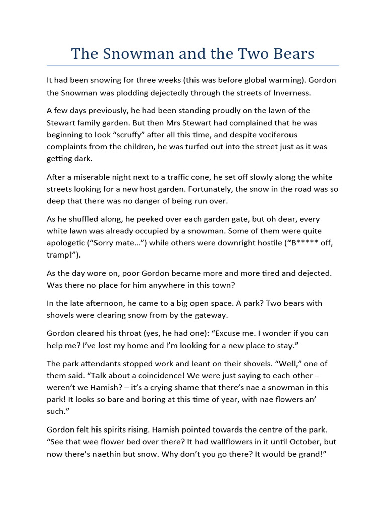 The Snowman and The Two Bears | PDF | Mystery, Thriller & Crime Fiction