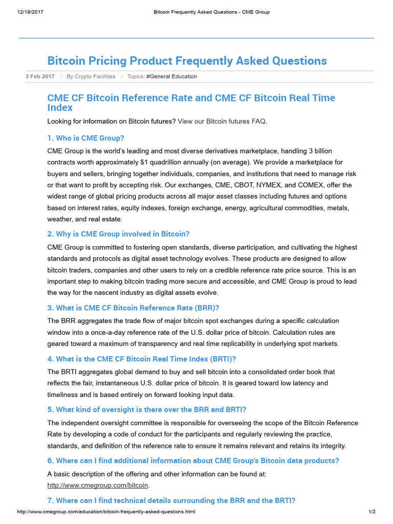 6.bitcoin Frequently Asked Questions - CME Group | PDF | Futures Contract | New York Mercantile ...