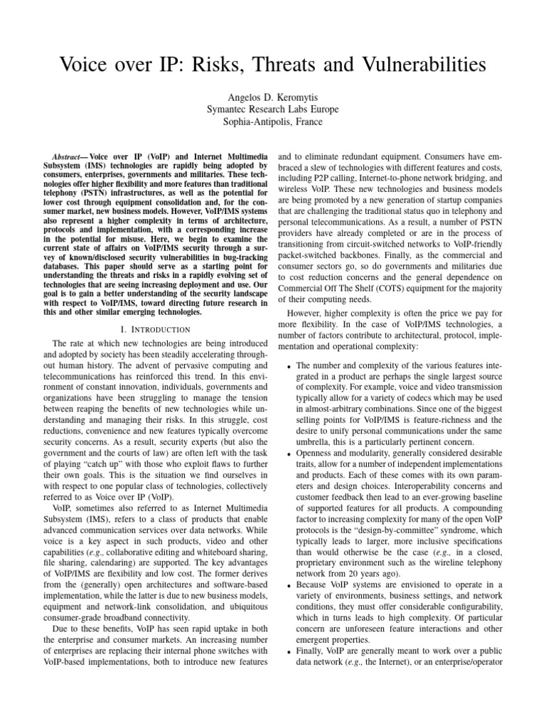 Article Risks ... | PDF | Session Initiation Protocol | Voice Over Ip