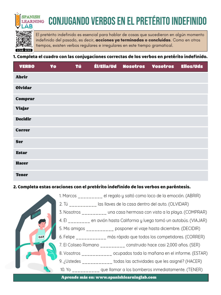 El Preterito Indefinido en Espanol Hoja de Trabajo PDF | PDF | Verbo ...