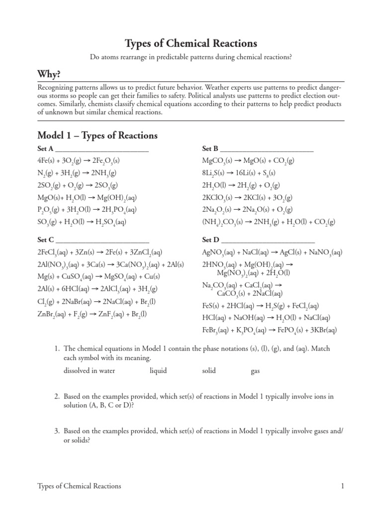 Lesson 7 - Types of Reactions POGIL | PDF | Chemical Reactions ...