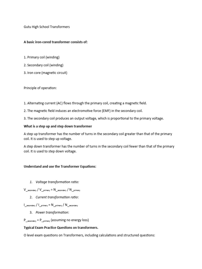 F4 Gutu High School Transformers | PDF | Transformer | Inductor