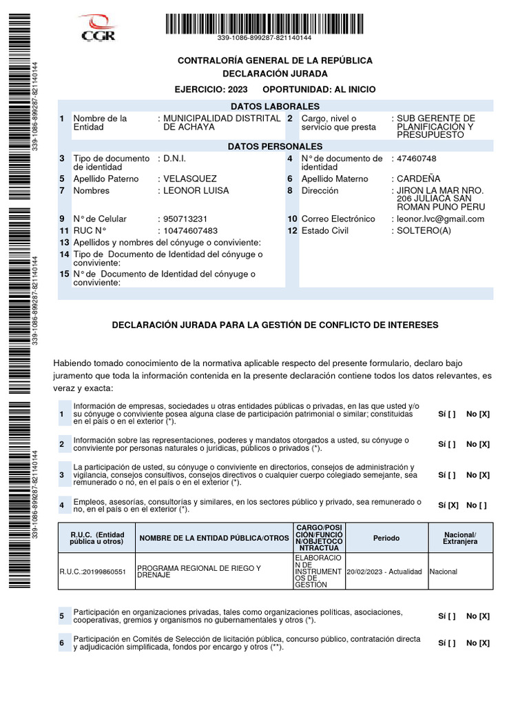 Sistema de Declaraciones Juradas de Intereses - CGR | PDF | Documento de identidad | Gobierno