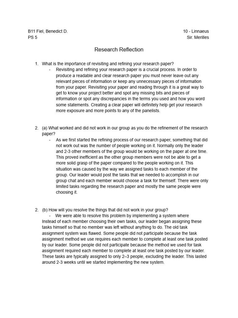PS5-Reflection Fiel | PDF | Cognition | Human Communication