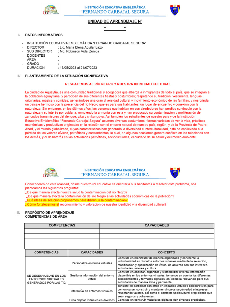 Formato Unidad de Aprendizaje N | PDF | Evaluación | Aprendizaje