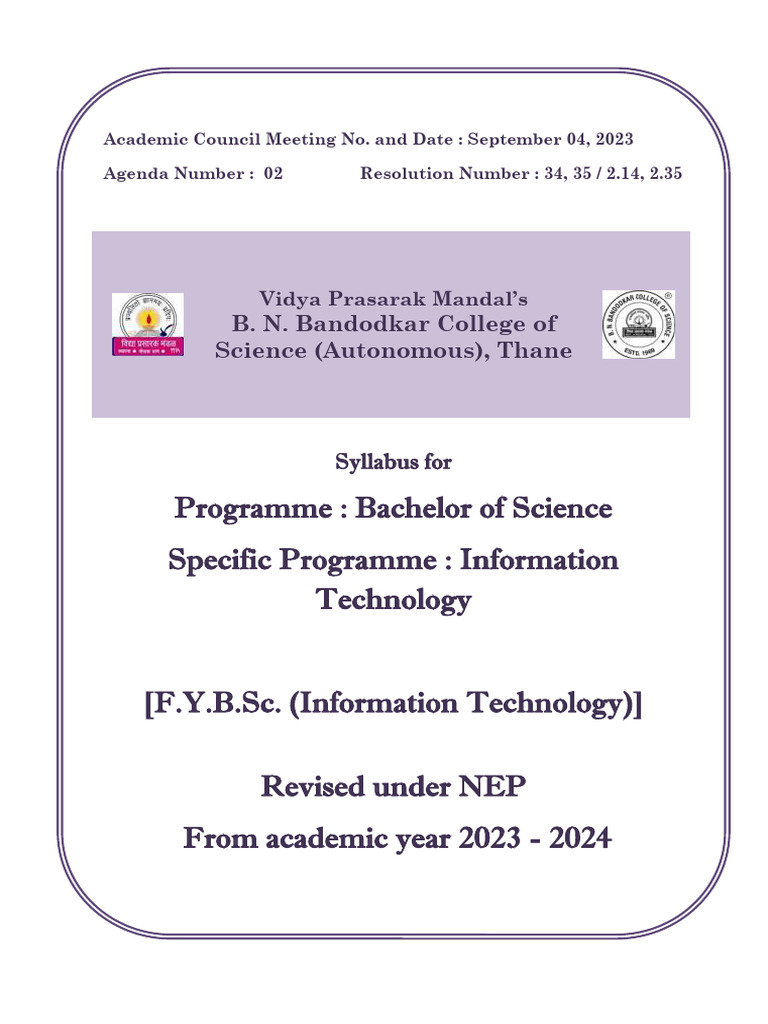 B.Sc. IT Syllabus 2023-24 NEP | PDF | Pointer (Computer Programming) | Parameter (Computer ...