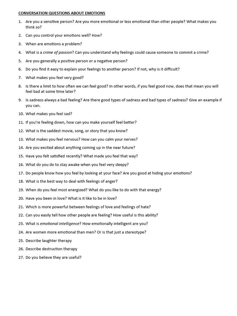 Conversation Questions About Emotions | PDF | Feeling | Emotions
