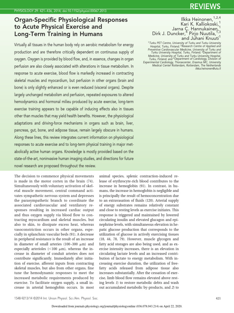 Organ-Specific Physiological Responses To Acute Physical Exercise and ...