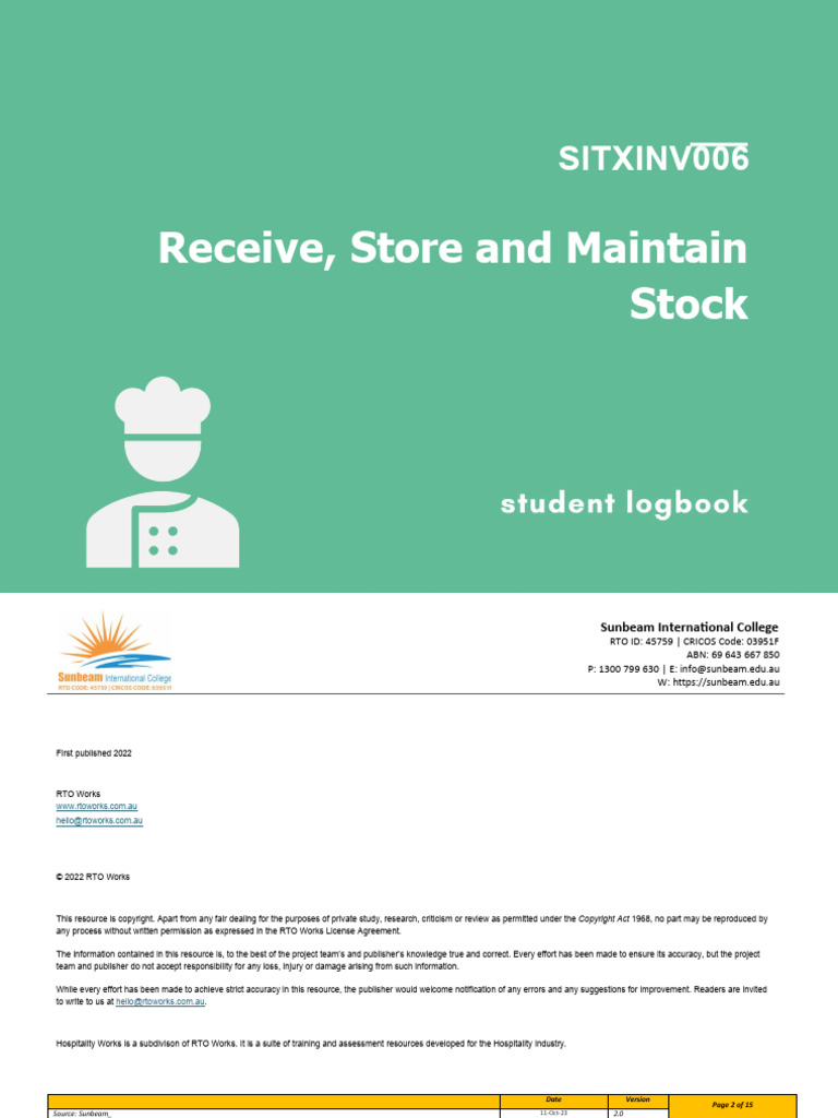 SITXINV006 Student Logbook | PDF | Refrigerator | Waste