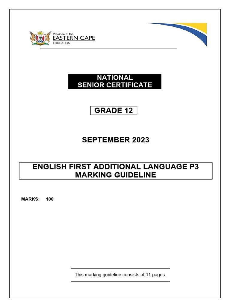 English Fal P3 GR12 Memo September 2023 | PDF | Essays | Vocabulary