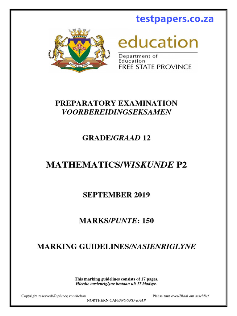 2019 Grade 12 Math Trial Exam Paper 2 FS Memo | PDF | Mathematics ...