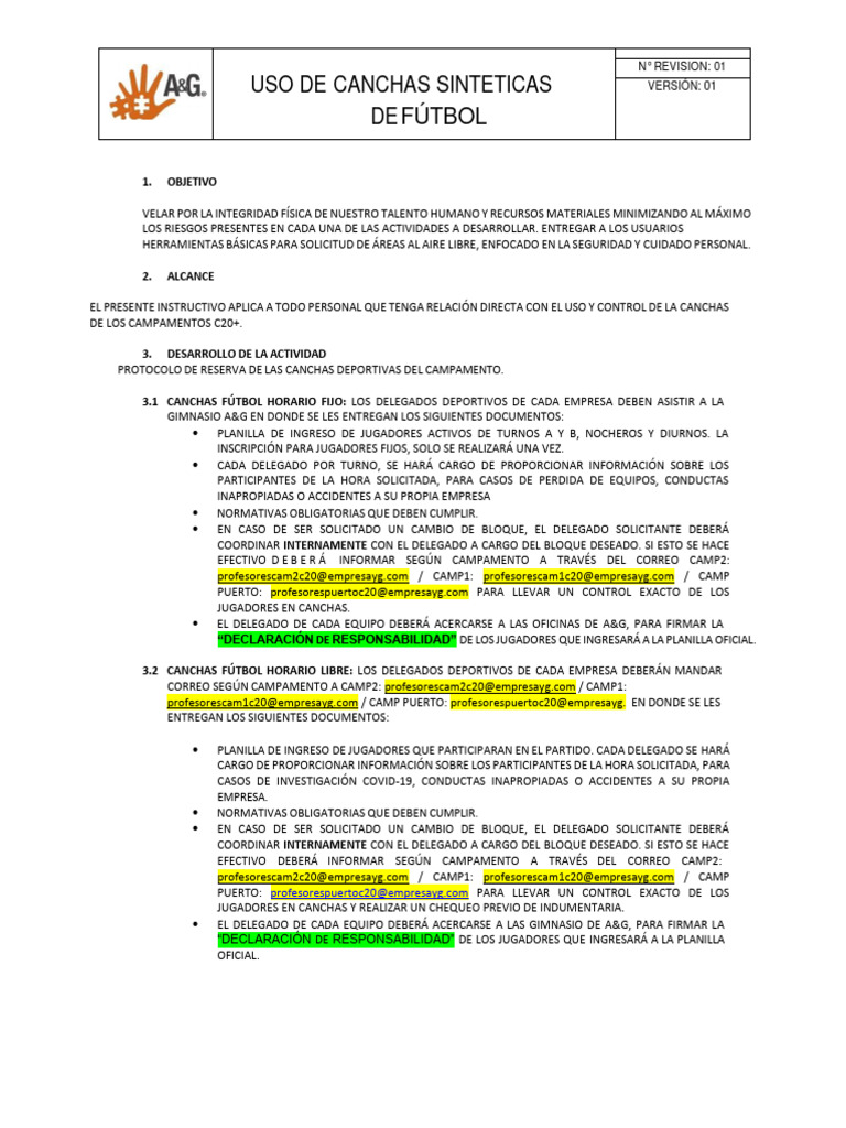 Reglamento AyG Canchas | PDF