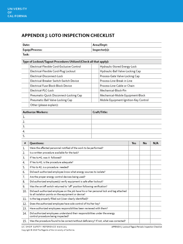 Loto Inspection Checklist | PDF | Safety