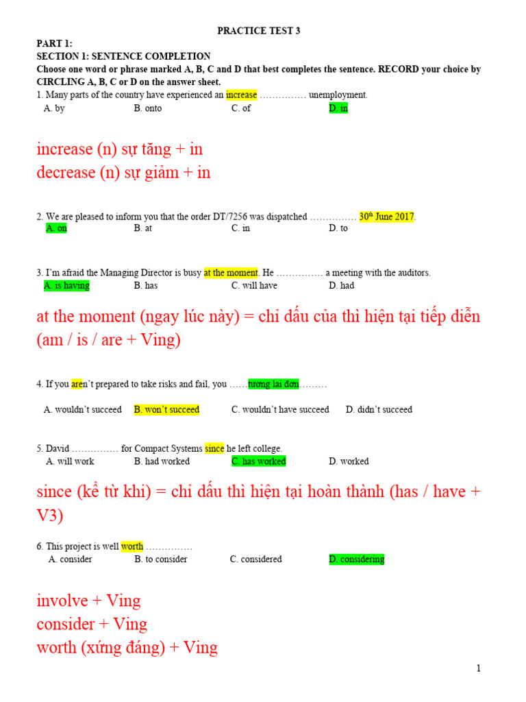 Practice Test 3 With Keys Pdf Loans Interest