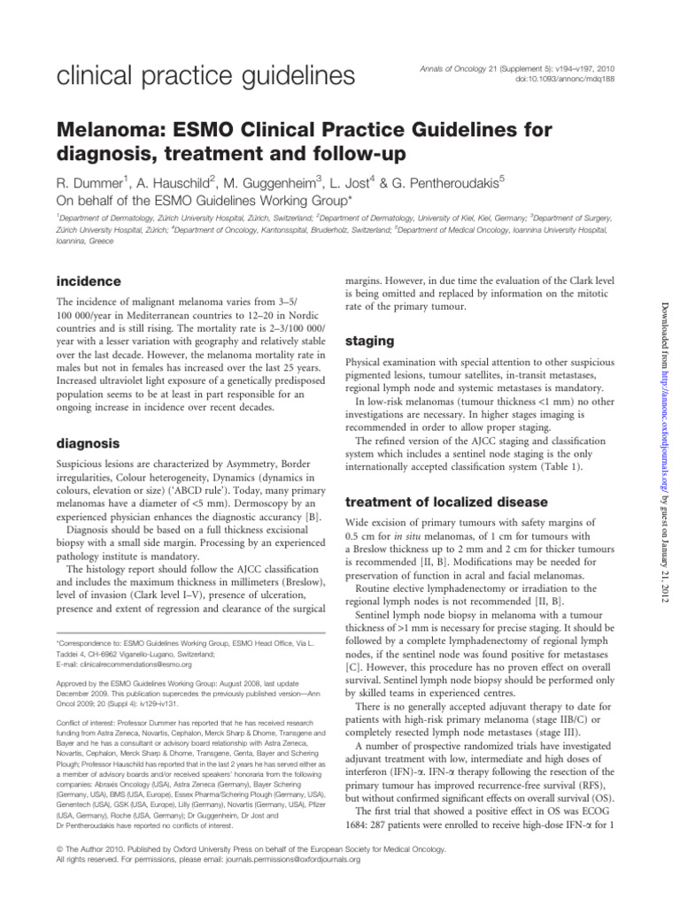 BONE Ann Oncol-2010-Dummer-v194-7 | PDF | Melanoma | Metastasis