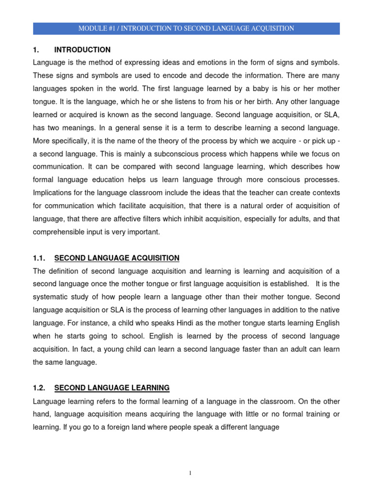 Module N1 Intro To Sla | PDF | Second Language Acquisition | Second ...