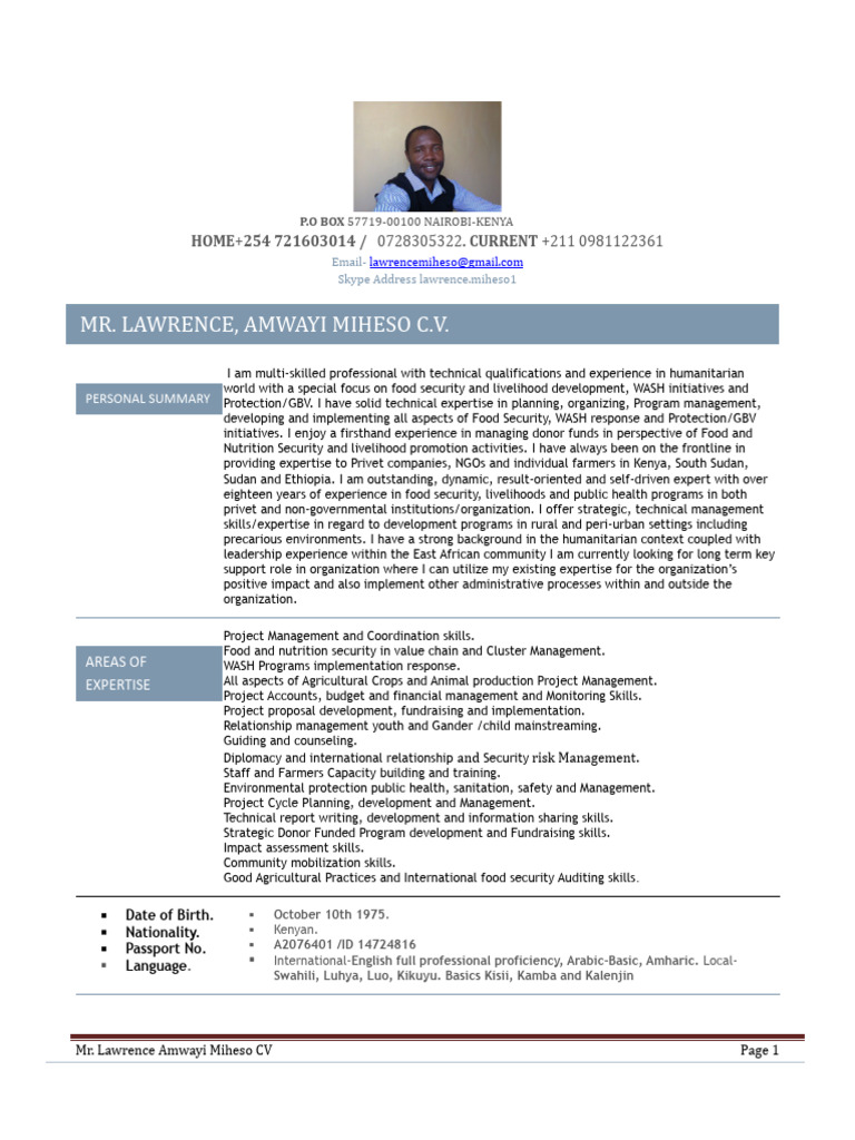 Resume .Lawrence, Amwayi, Miheso | PDF | Agriculture | Wash