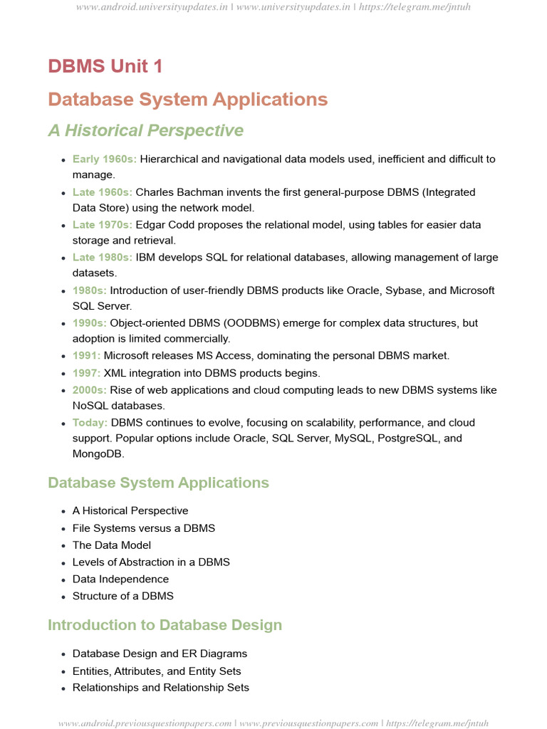 DBMS Unit 1 Notes | PDF | Databases | Relational Database DBMS Unit 1 Notes | PDF | Databases | Relational Database