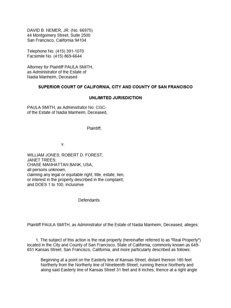 Partition Complaint | PDF | Lawsuit | Real Property