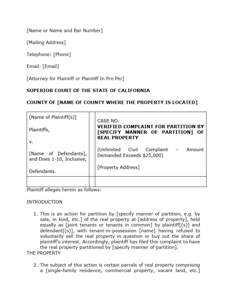 partition complaint | PDF | Legal Remedy | Concurrent Estate