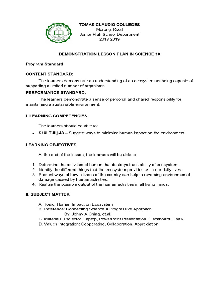 Human Impact On Ecosystem Lesson Plan | PDF | Environmental Degradation ...