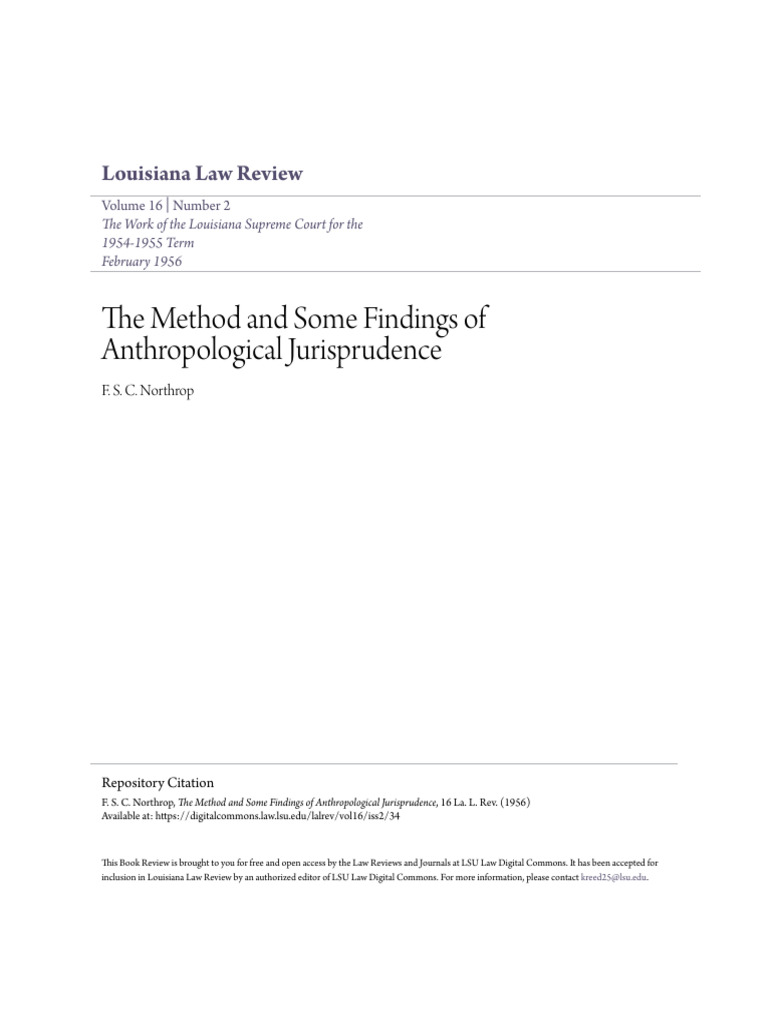 The Method and Some Findings of Anthropological Jurisprudence | PDF ...