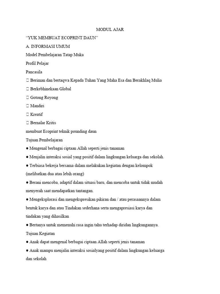 Modul Ajar P5 Ecoprint Fase B | PDF