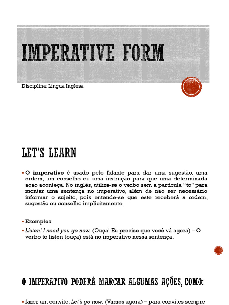 Imperative Form | PDF | Linguística | Idiomas
