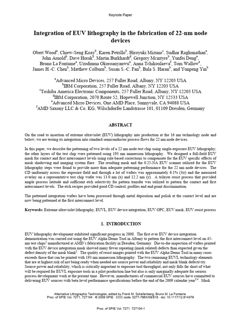 EUV Lithography for 22-nm Devices | PDF | Semiconductor Device Fabrication | Photolithography