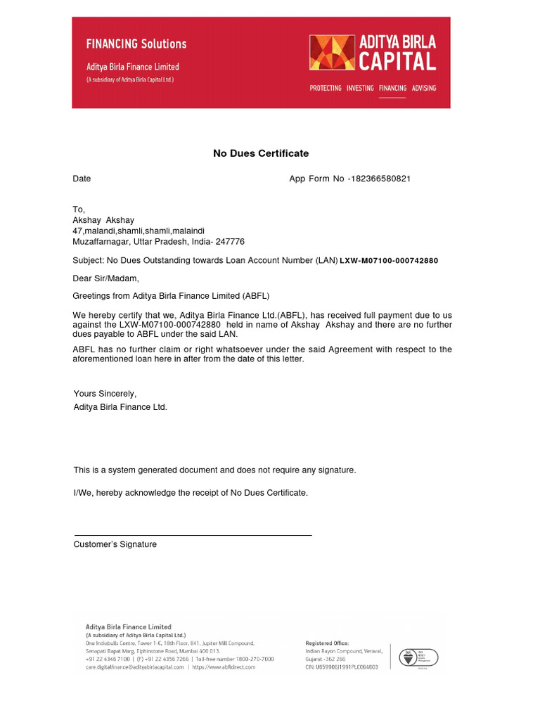 No Due Certificate (NDC) MV | PDF