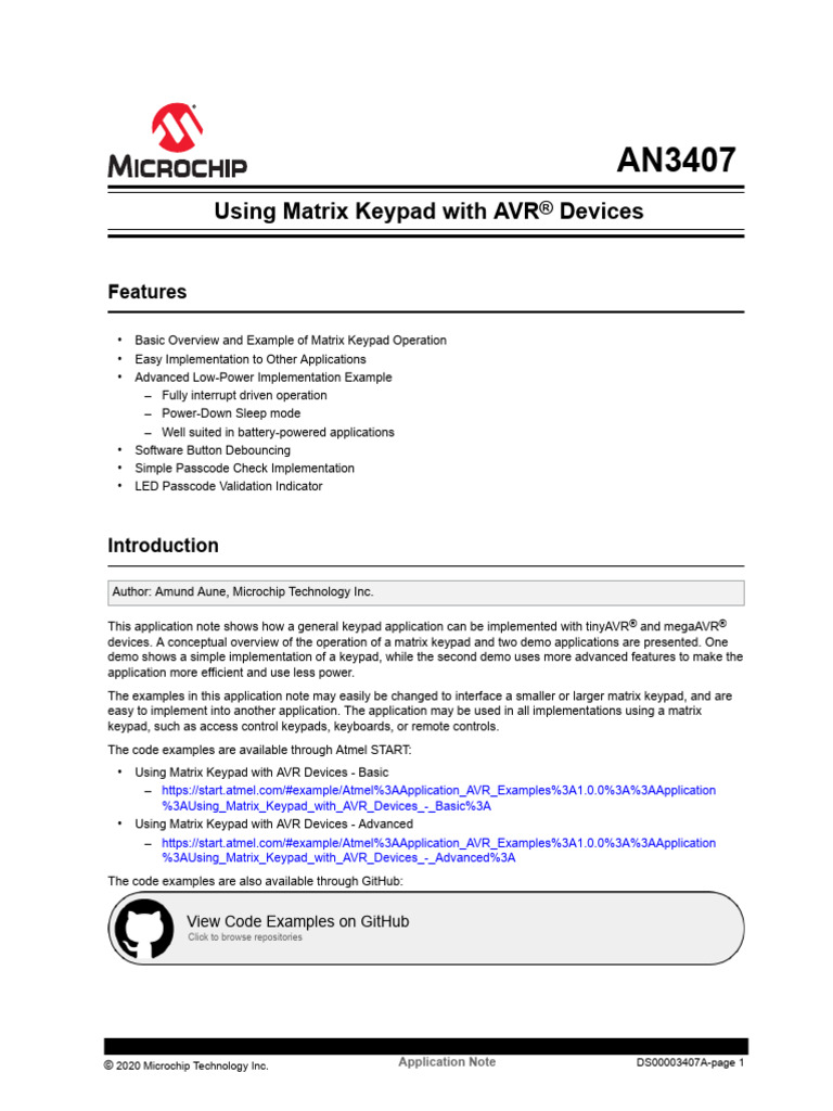 AN3407 Matrix Keypad With ATTINY | PDF | Microcontroller | Central Processing Unit
