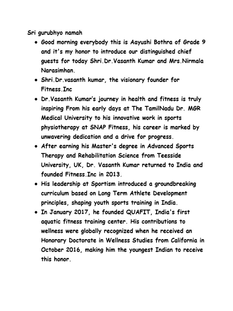 Chief Guest Intro - Vasanth Kumar | PDF