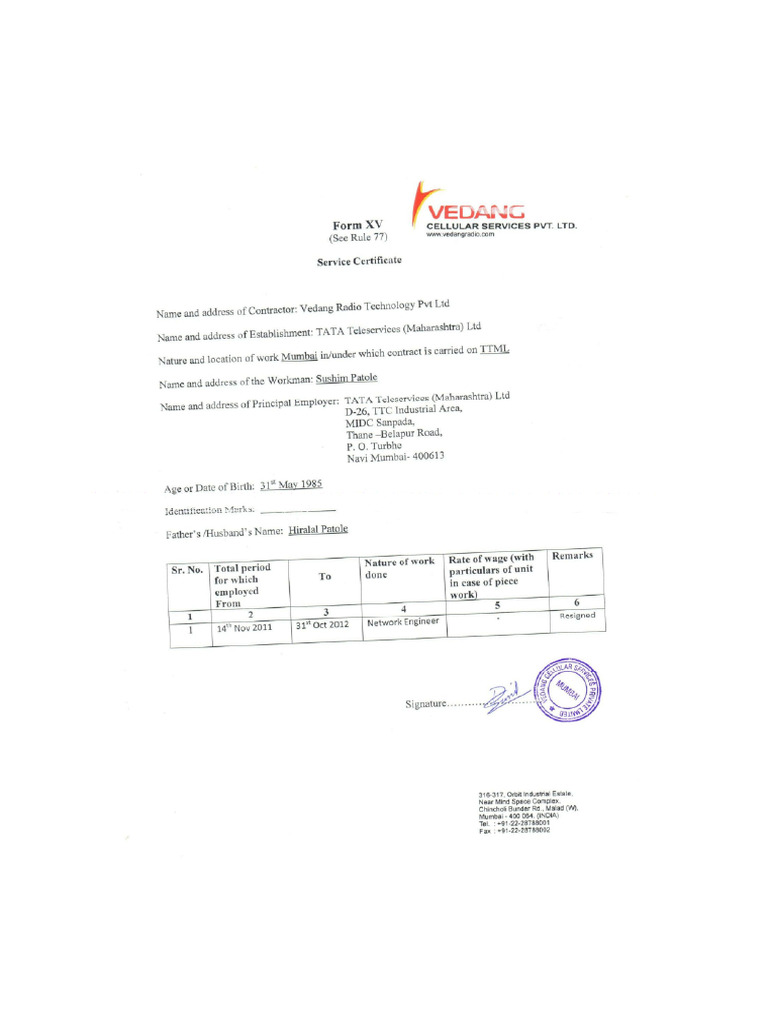 Vedang Exp Letter | PDF