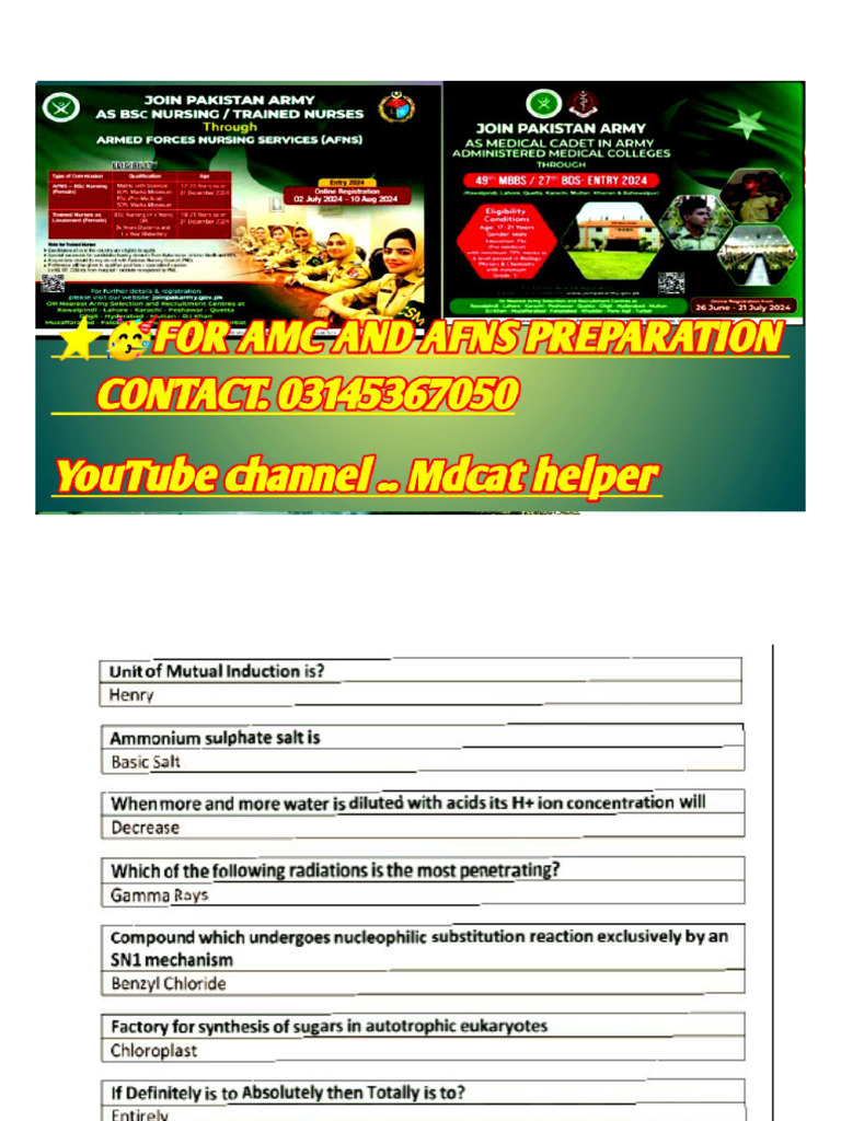 AFNS and AMC Past Paper 2 by Mdcat Helper | PDF
